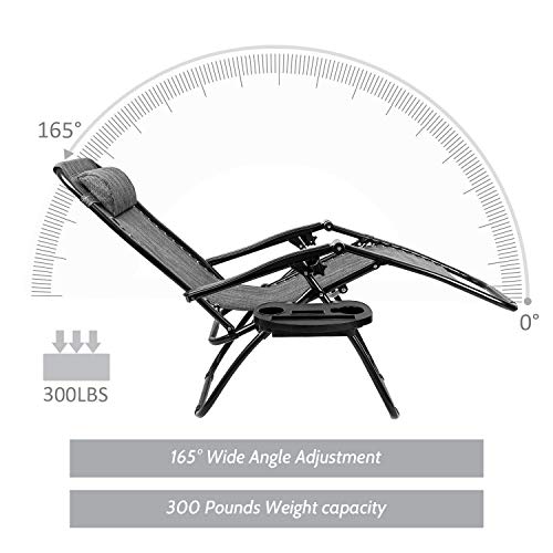 Flamaker Patio Zero Gravity Chair Outdoor Folding Lounge Chair Recliners Adjustable Lawn Lounge Chair with Pillow for Poolside, Yard and Camping (Grey)