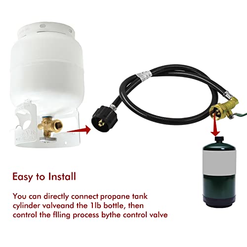 MENSI New Updated QCC1 Type Propane Refill Adapter Hose for Filling 1lb Bottles from 20lb Tank 35.5" Long with ON/OFF Control Valve Easy Refill Tool