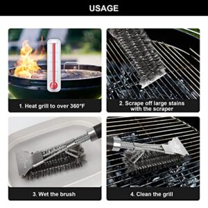 Grill Brush for Outdoor Grill. Safe Stainless Steel BBQ Accessories for Grill Cleaning. 2 Packs,3 Hooks Included.