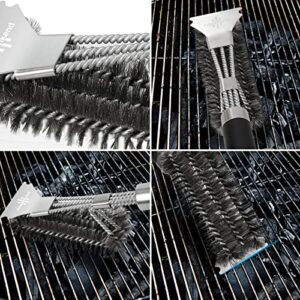 Grill Brush for Outdoor Grill. Safe Stainless Steel BBQ Accessories for Grill Cleaning. 2 Packs,3 Hooks Included.