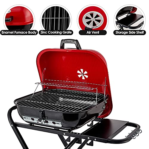 CUSIMAX Charcoal Grill Portable Grill Folding Barbecue Grill Outdoor Cooking Grills & Smokers for BBQ Camping Patio Picnic Backyard, 18.5-Inch, Black