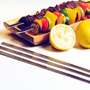 + HOM 8 Kebab 1/2" Wide Flat Skewers, Stainless Steel, No-Wood Handle, Shish, Adana Kabob, Carrying Case