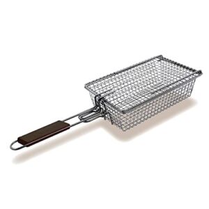 yukon glory premium grilling basket, designed grill vegetables, seafood, poultry and meats, unique locking mechanism to easily flip food, foldable handle for compact storage