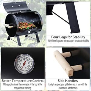 Outsunny 20" Mini Small Smoker Charcoal Grill Side Fire Box, Portable Outdoor Camping Barbecue Grill with Wooden Handles