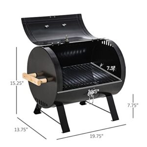 Outsunny 20" Mini Small Smoker Charcoal Grill Side Fire Box, Portable Outdoor Camping Barbecue Grill with Wooden Handles