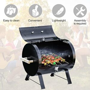 Outsunny 20" Mini Small Smoker Charcoal Grill Side Fire Box, Portable Outdoor Camping Barbecue Grill with Wooden Handles