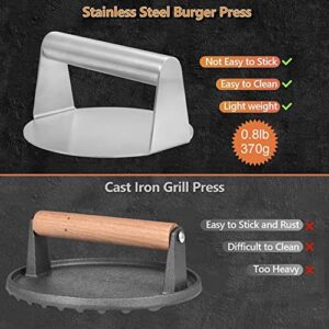 Leden Stainless Steel Burger Press for Griddle, 5.5 Inch Round Hamburger Press Patty Maker, Non-Stick Burger Smasher, Bacon Press Perfect for Flat Top Grill Cooking