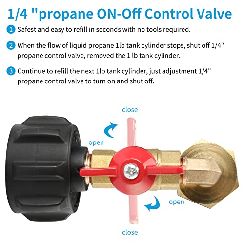 Huazu Propane Refill Elbow Adapter, 90 Degrees QCC1 Propane Tank Refill Adapter with ON-Off Control Valve for Camping Grill 1LB Bottle Tank 5-40LBS Cylinder