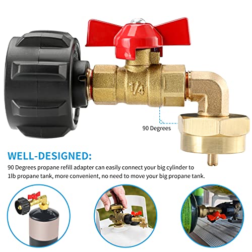 Huazu Propane Refill Elbow Adapter, 90 Degrees QCC1 Propane Tank Refill Adapter with ON-Off Control Valve for Camping Grill 1LB Bottle Tank 5-40LBS Cylinder