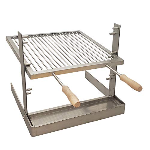 SpitJack Portable Camping Grill. Cook Over a Fireplace or Campfire with an All SS Argentine Santa Maria Cooking Grate and Drip Pan. 18 X 17 Inch Grill