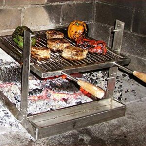 SpitJack Portable Camping Grill. Cook Over a Fireplace or Campfire with an All SS Argentine Santa Maria Cooking Grate and Drip Pan. 18 X 17 Inch Grill