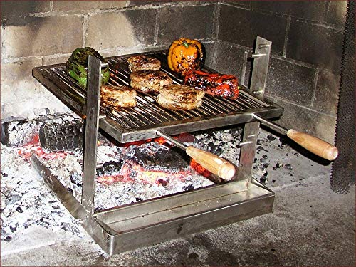 SpitJack Portable Camping Grill. Cook Over a Fireplace or Campfire with an All SS Argentine Santa Maria Cooking Grate and Drip Pan. 18 X 17 Inch Grill