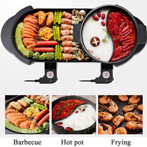 2 in 1 Electric Bbq Hot Pot Grill Electric Barbecue Pan Grill and Hot Pot for Indoor Outdoor Parties Non-Stick Pan with Dual 5-Speed Temperature Control (110V)