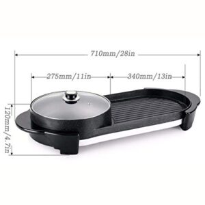 2 in 1 Electric Bbq Hot Pot Grill Electric Barbecue Pan Grill and Hot Pot for Indoor Outdoor Parties Non-Stick Pan with Dual 5-Speed Temperature Control (110V)