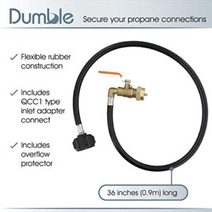 Dumble High Pressure Propane Hose, 3 Feet Rubber - Propane Regulator Gas Hose with On-Off Control Valve for Camping