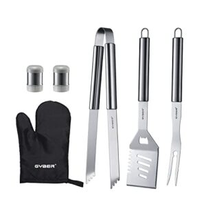 gyber 6 pcs bbq grill tool set, stainless steel spatula, fork, tongs, kitchen coking barbecue camping utensil kit - perfect grill accessories, box package