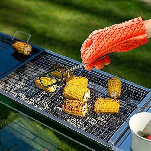 BYDUOU Grilling Gloves Heat Resistant BBQ Gloves Kitchen Silicone Oven Gloves Safe Handling of Hot Food Pots and Pans for Barbecue Cooking Baking(Orange)