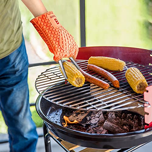 BYDUOU Grilling Gloves Heat Resistant BBQ Gloves Kitchen Silicone Oven Gloves Safe Handling of Hot Food Pots and Pans for Barbecue Cooking Baking(Orange)