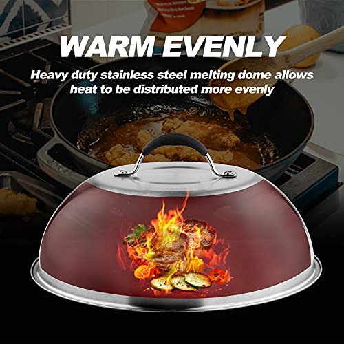 Skyflame Cheese Melting Dome & Grill Press Kit, 12'' Stainless Steel Basting Cover and 8'' Cast Iron Burger Bacon Press, 2pcs Griddle Accessories Set for Flat Top BBQ Teppanyaki Indoor/Outdoor Cooking