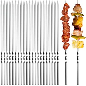 kabob skewers, aimeiki 50pcs flat metal bbq barbecue skewer 14.8 inch long stainless steel shish kebob sticks wide reusable grilling skewers set for meat shrimp chicken vegetable outdoor cooking