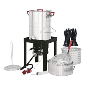 grills house turkey fryer set tf30tg, aluminum fish boiler steamer kit with heat-resistant gloves, 50,000 btu propane burner, ideal for thanksgiving day and outdoor cooking, 30 qt & 10 qt pot