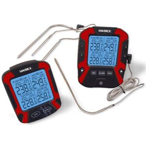 maverick adrenaline barbecue company xr-50 extended range digital remote wireless 4 probe bbq & meat thermometer, black/red