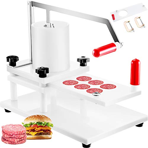 VBENLEM Burger Commercial Buger Press 55mm/2.15inch and 130mm/5inch, Manual Meat Maker PE Material with Tabletop Fixed Design Forming Processor Machine with 2 Sets of Patties Model, 5inch, White