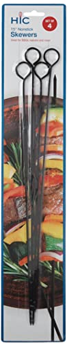 Harold Import Co. 43113 HIC Reusable Nonstick Barbecue and Grilling Shish Kabob Skewers with Ring-Handle Top, 15-Inches Long, Set of 4, 15 Inch, Black