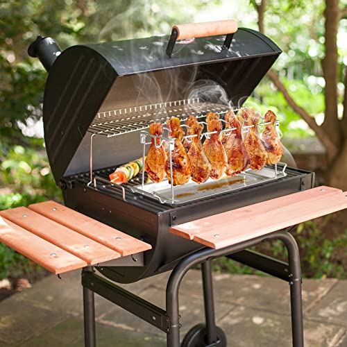 onlyfire Chicken Leg Rack for Grill with Drip Tray, 12 Slots Chicken Wing Rack - Premium Stainless Steel Chicken Drumstick Rack for Smoker - Chicken Drumstick Holder for Grill Accessories