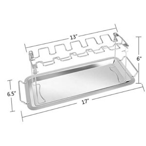 onlyfire Chicken Leg Rack for Grill with Drip Tray, 12 Slots Chicken Wing Rack - Premium Stainless Steel Chicken Drumstick Rack for Smoker - Chicken Drumstick Holder for Grill Accessories