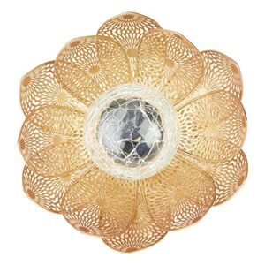 ART & ARTIFACT Lotus Solar Light Crackle Glass with Pierced Metal Base, Indoor Outdoor Accent Light Night Light Lantern, 5" x 10"