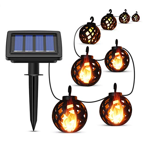 LHLLHL Solar String Lights LED Outdoor Waterproof Flickering Flame Hanging Solar Lantern Lamp with 8 Ball for Patio Garden Yard