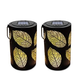 lhllhl solar hanging lanterns outdoor waterproof leaf solar lights decorative metal solar lantern tabletop lamp for garden yard desk ( size : 2pcs )