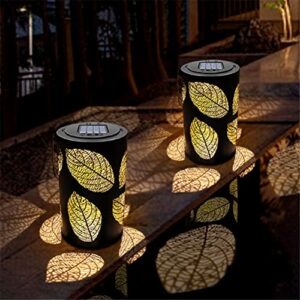 LHLLHL Solar Hanging Lanterns Outdoor Waterproof Leaf Solar Lights Decorative Metal Solar Lantern Tabletop Lamp for Garden Yard Desk ( Size : 2pcs )