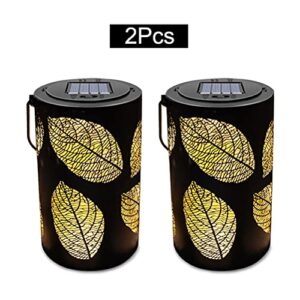 LHLLHL Solar Hanging Lanterns Outdoor Waterproof Leaf Solar Lights Decorative Metal Solar Lantern Tabletop Lamp for Garden Yard Desk ( Size : 2pcs )