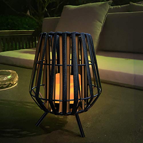 Solar Lantern Outdoor Waterproof with Flickering Flame, Candle Decorative Lights Solar Rattan Lanterns for Patio Garden Pathway Yard Desk