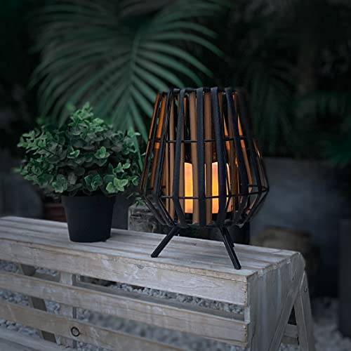 Solar Lantern Outdoor Waterproof with Flickering Flame, Candle Decorative Lights Solar Rattan Lanterns for Patio Garden Pathway Yard Desk