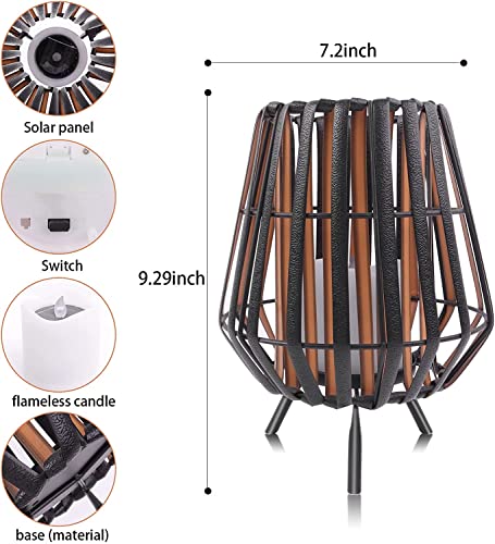 Solar Lantern Outdoor Waterproof with Flickering Flame, Candle Decorative Lights Solar Rattan Lanterns for Patio Garden Pathway Yard Desk