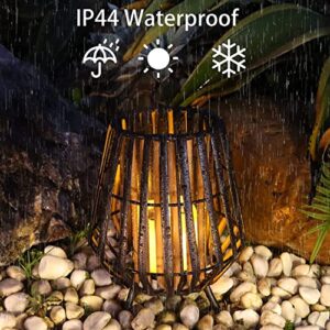 Solar Lantern Outdoor Waterproof with Flickering Flame, Candle Decorative Lights Solar Rattan Lanterns for Patio Garden Pathway Yard Desk