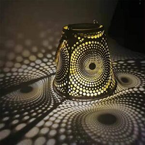 DANN Retro Hollow Out Solar Lantern Outdoor Decorative Hanging Metal Lights Yard Garden LED Projector Lamp