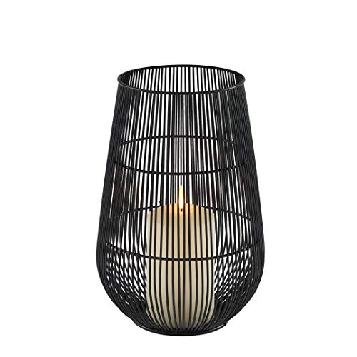 Lights4fun, Inc. Set of 2 Black Metal Wire Battery Operated LED Flameless Candle Lanterns for Indoor Outdoor Use