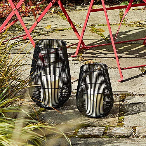 Lights4fun, Inc. Set of 2 Black Metal Wire Battery Operated LED Flameless Candle Lanterns for Indoor Outdoor Use