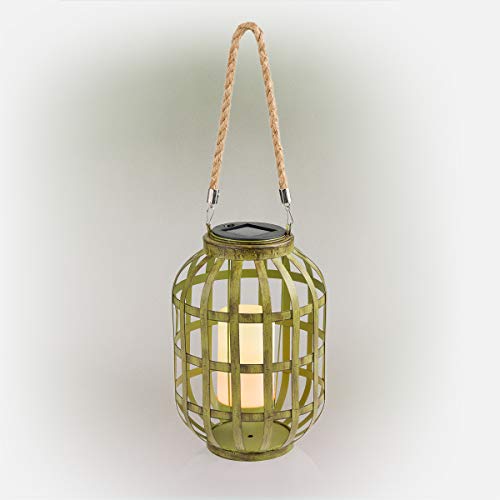 Alpine Corporation QLP1358SLR-HH-TM Alpine Metal Solar Lantern, Weathered Green