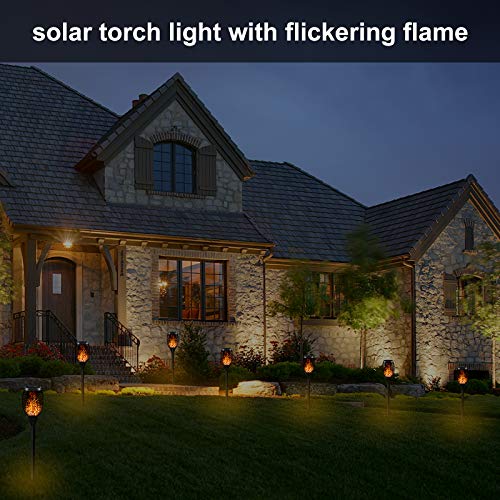 SUNJOYCO 4Pcs Solar Torch Lights with Flickering Flame, 12 LED Solar Lights Outdoor, Waterproof Landscape Decoration Flame Lights, Solar Pathway Lights for Outside Garden Patio Yard Pathway