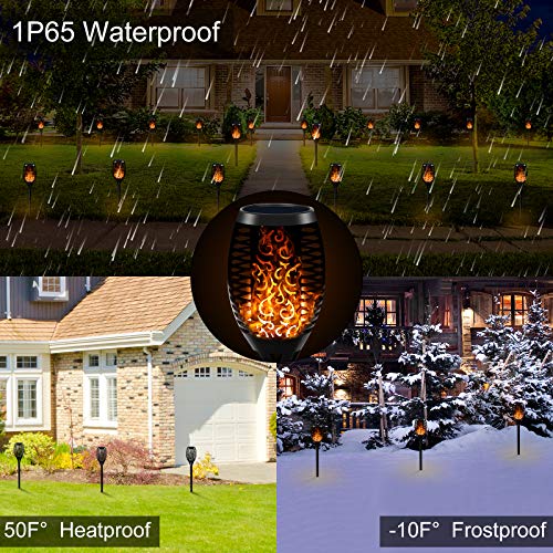 SUNJOYCO 4Pcs Solar Torch Lights with Flickering Flame, 12 LED Solar Lights Outdoor, Waterproof Landscape Decoration Flame Lights, Solar Pathway Lights for Outside Garden Patio Yard Pathway