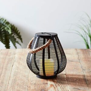 lights4fun, inc. 9.5” black mesh metal solar powered led outdoor garden & patio hanging or table lantern