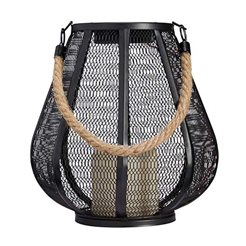 Lights4fun, Inc. 9.5” Black Mesh Metal Solar Powered LED Outdoor Garden & Patio Hanging or Table Lantern