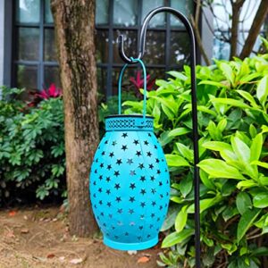 Elfengarden Hanging Solar Lanterns Outdoor Waterproof Solar Lights Metal Retro Flickering Garden Courtyard Lawn Tree Fence Patio Tabletop Lights Deco (Cyan)