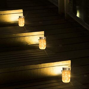 GIGALUMI 6 Pack 30 Led Hanging Solar Mason Jar Lid Lights & 8 Pack Solar Hanging Lantern Outdoor for Garden,Patio, Lawn, Deck, Umbrella, Tent, Tree,Yard,Driveway