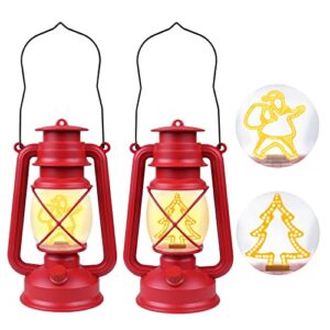 christmas vintage lantern led outdoor hanging lantern lights with christmas tree & santa claus led lantern hanging christmas battery powered camping retro lanterns 2 pack gift